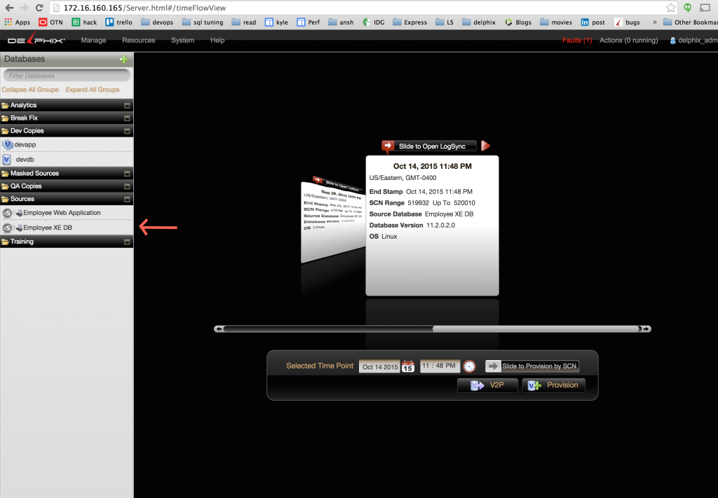 Delphix Express: refreshing a virtual database with source data