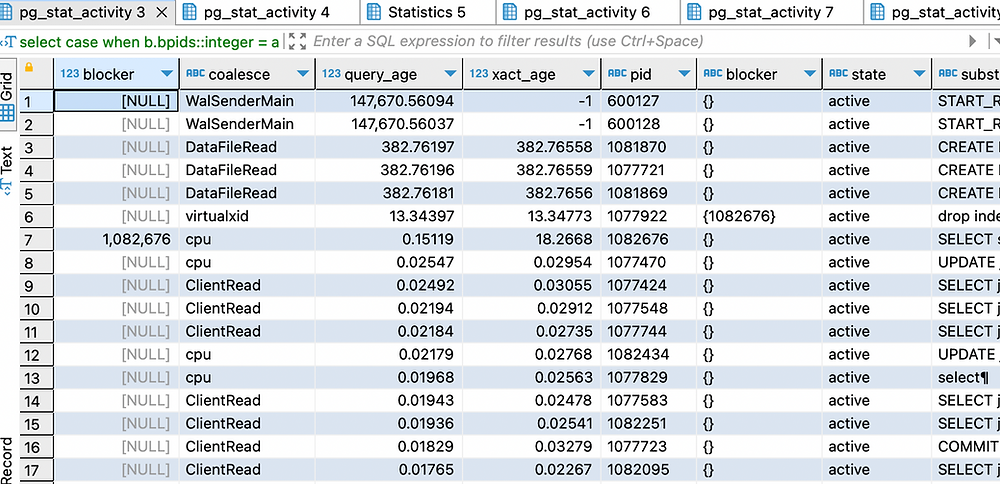 Postgres, including blocking sessions last command in Active Sessions List Postgres, including blocking sessions last command in Active Sessions List