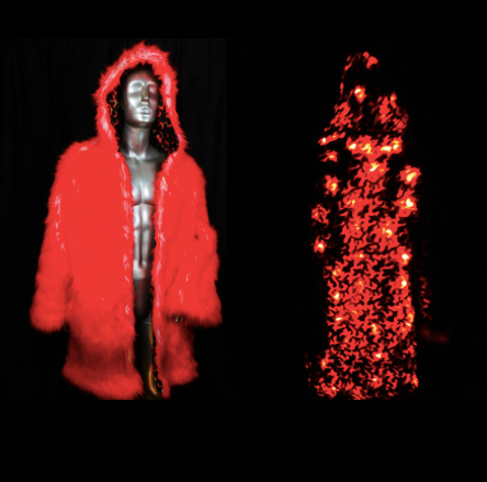 Red Fur Light Up Coat - Flames Interior | lightupcoats