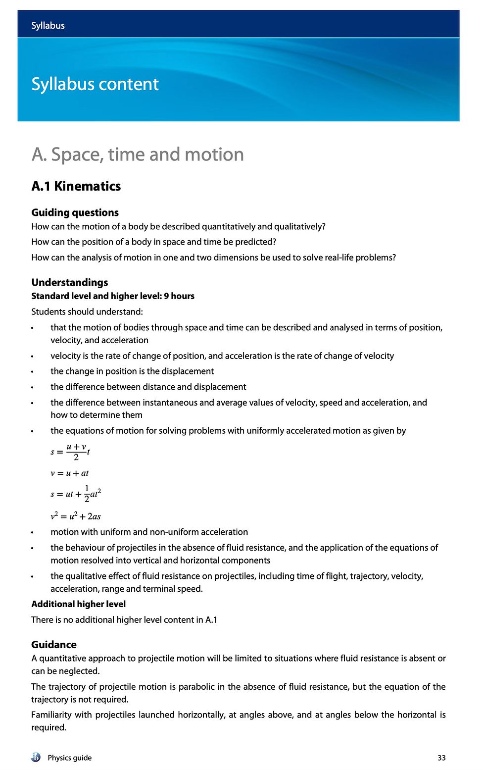 New IB HL and SL Physics Syllabus (First Assessment in 2025)