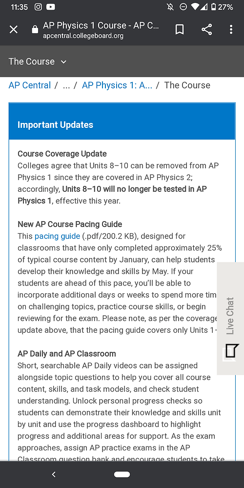 Important updates for AP Physics 1 Exam in 2021!