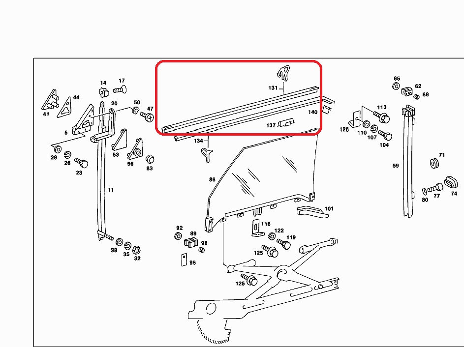 Mercedes W107 Waist Mould/Window Scraper - 123 725 02 65, 1237250265