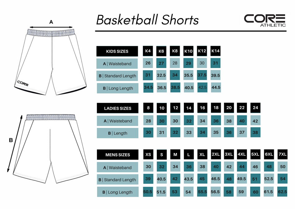 Core Athletic Size Guides | Sportswear and Team Uniforms | New Zealand