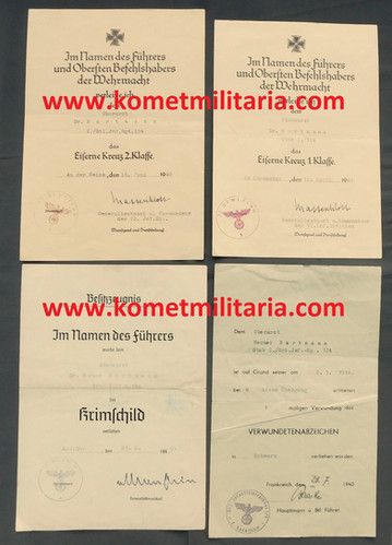 4er Urkundengruppe (EK 1+2, VWA ,Krim)Stabsarzt Inf.-Rgt. 124, 72. Inf ...