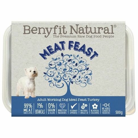 Meat Feast Turkey Complete Adult Raw Working Dog Food - 500g | Chester ...