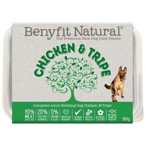 Chicken & Tripe Complete Adult Raw Working Dog Food - 500g | Chester ...