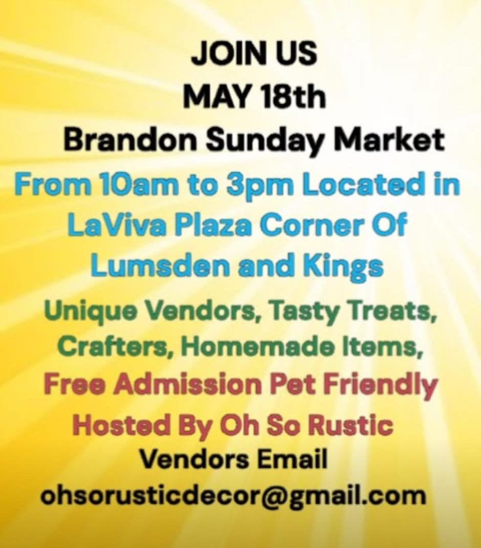 May 18th Brandon Sunday Market | Brandonsundaymarket