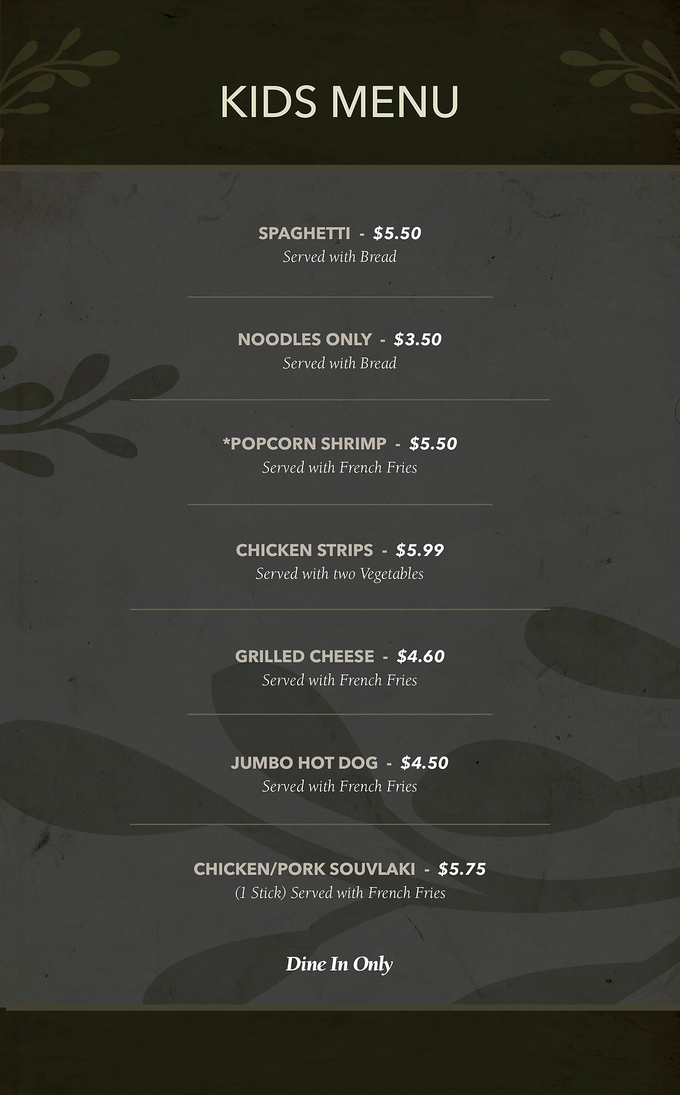 MENU | Olympic Family Restaurant Menu