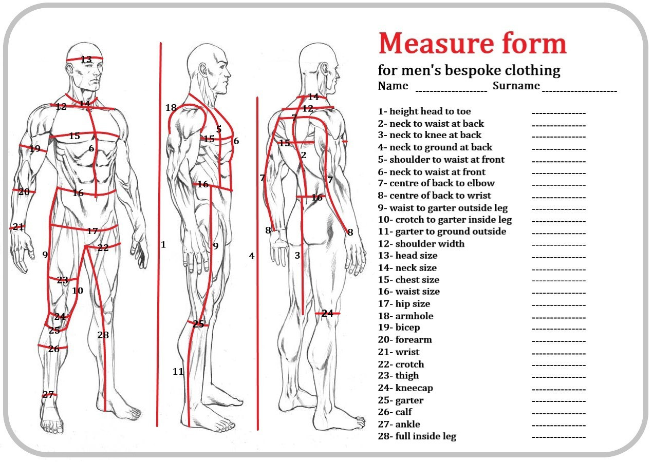 Size chart & measure sheet | Authentic Costumes / Lombardia
