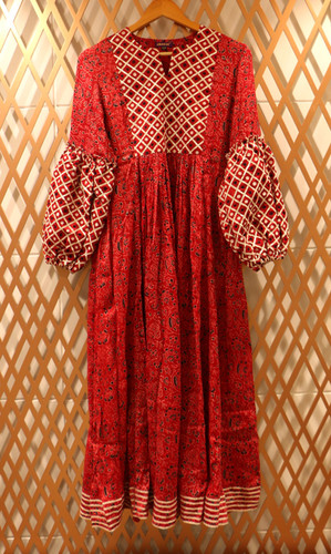 Red Ajrakh Top with Gotta Details | Label Prasya