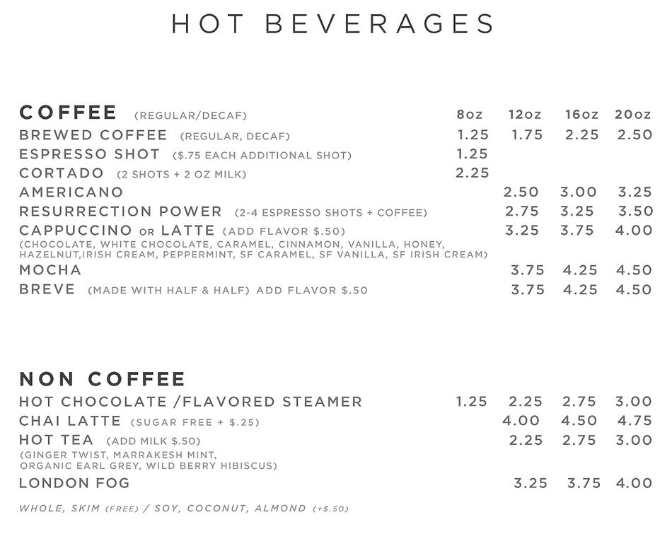 MENU | The Table at Rez