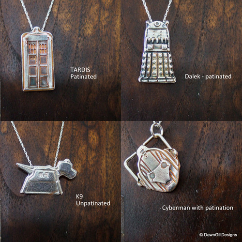 Fine silver TARDIS / Dalek / Cyberman / K9 / Weeping Angel tie tack ...
