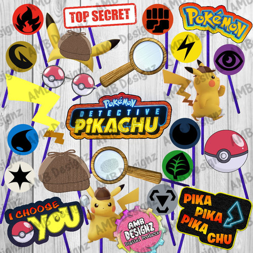 Pikachu Detective Photo Booth Props - Pikachu Pokemon Party Supplies