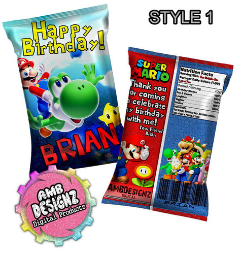 Mario Chip Bag Party Favor - Mario Party Supplies
