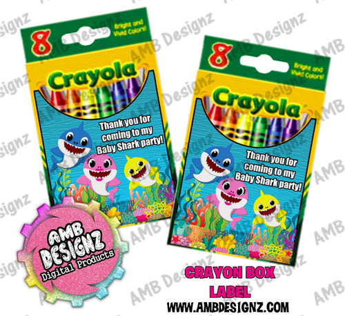 Baby Shark Crayon Box Label - Baby Shark Party Supplies