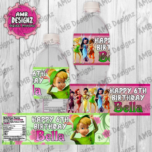 Tinkerbell Fairies Water Bottle Wrapper - Tinkerbell Fairies Party ...