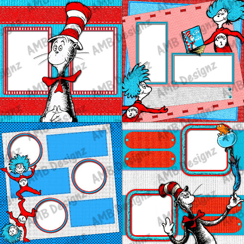 Dr. Seuss Cat in the Hat Digital Scrapbooking Premade Pages