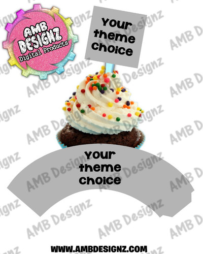 Custom Themed Personalized Cupcake Topper and Cupcake wrapper set ...