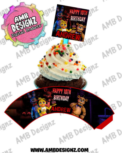 Five Nights at Freddy's (FNAF) Cupcake Topper and wrapper - FNAF Party ...