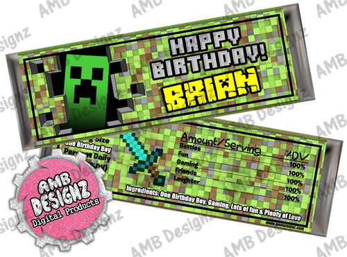 Minecraft Candy Bar Wrap, Minecraft Party Supplies | Digitalproducts