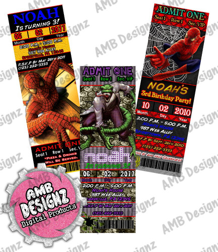 Spiderman Superhero Ticket Invitations - Superhero Party Supplies