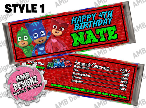 PJ Mask Candy Bar Wrap, PJ Mask Party Supplies