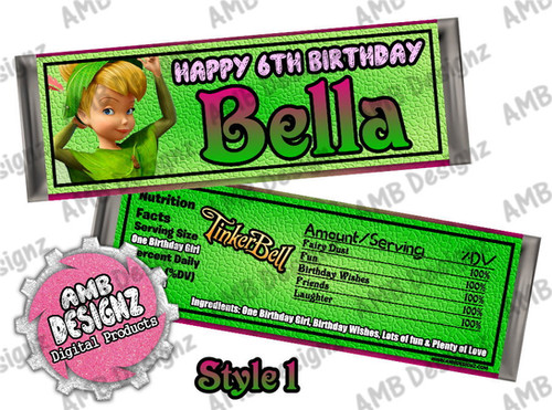 Tinkerbell Fairies Candy Bar Wrapper, Tinkerbell Fairies Party Supplies ...
