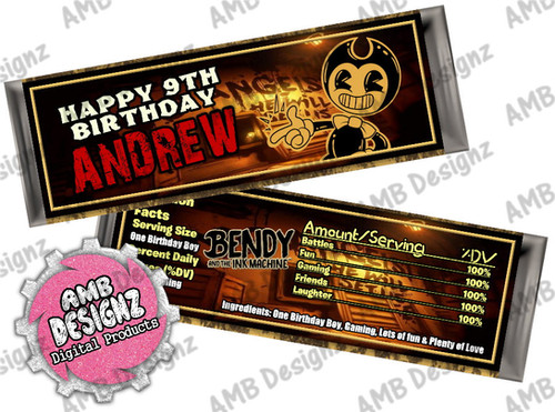 Bendy & the ink Machine Candy Bar Wrap, Bendy and the ink Machine Party ...