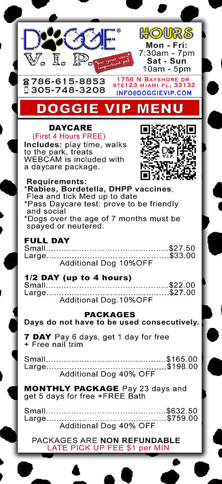 MENU MIAMI Bay Parc Plaza | doggie-vip