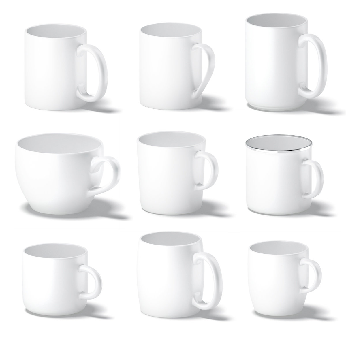 10 Ceramic Mugs Shapes - white mugs various forms and sizes 3D Model