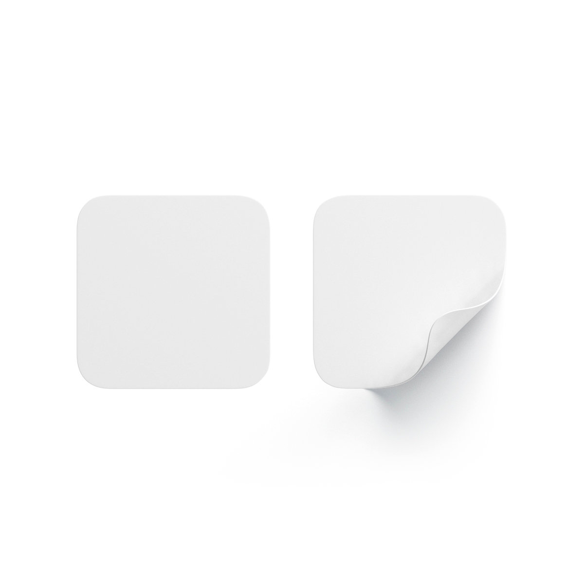 Two White Square Stickers - smooth and curled corners adhesive label 3D ...