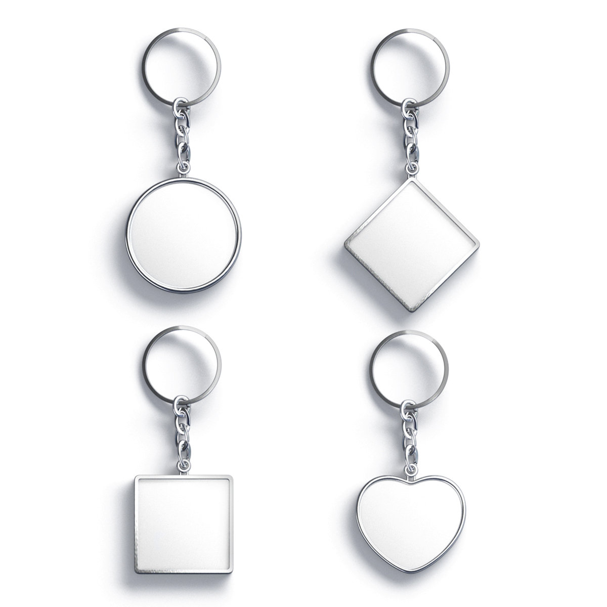 Keychain Shapes set - round square rhombus heart key tag holder 3D Model