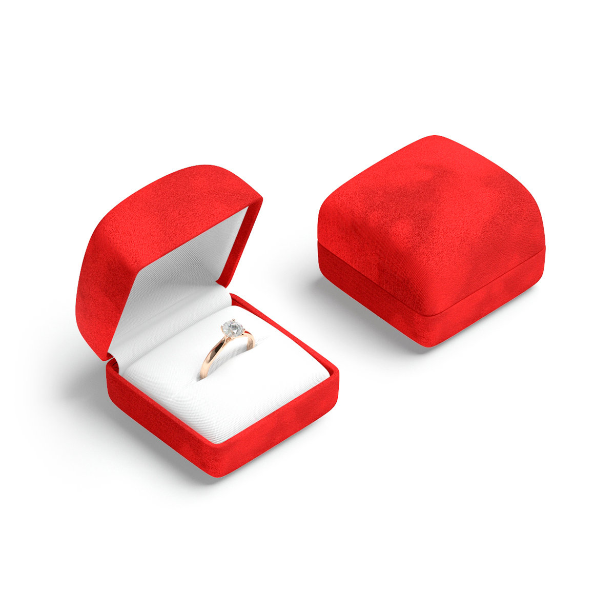 Red Wedding Ring Box Set - opened and closed jewelry box 3D Model