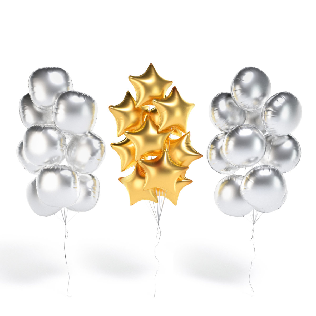 Silver Balloon Bouquet 3 Type - helium gold balls bunch set 3D Model