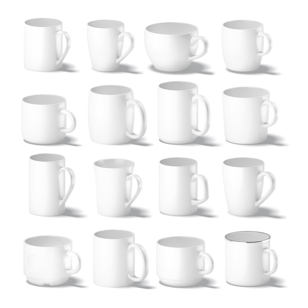 18 Ceramic Mugs Shapes - white cups different forms and sizes 3D Model
