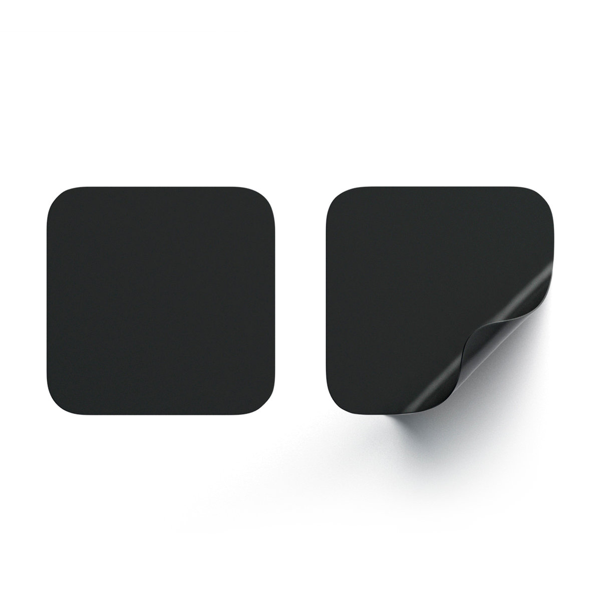 Two Black Square Stickers - smooth and curled corners adhesive label 3D ...
