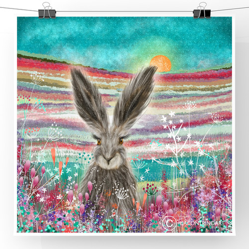 Hare & Pastel Stripes Print | Lia Contrino Art