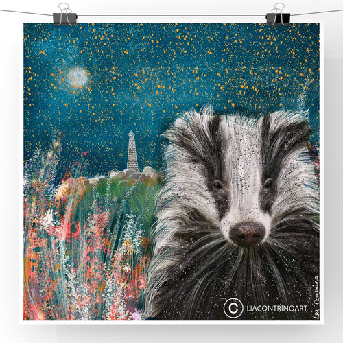 Badger Under The Stars Print | Lia Contrino Art