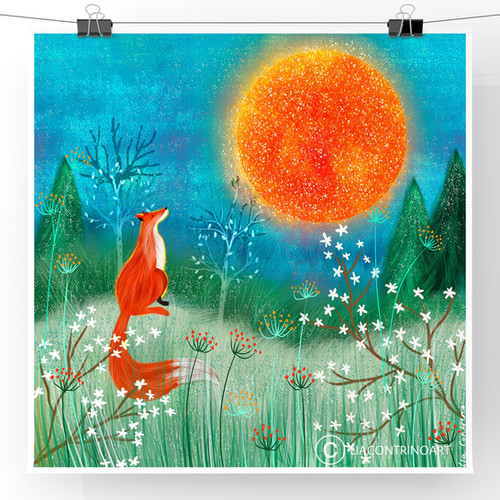 Fox & The Orange Sun Print | Lia Contrino Art