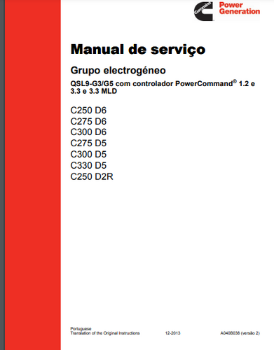 MANUAL DE SERVIÇO GERADORES C250 C275 C300 D6 C275 C300 C330 D5 ...