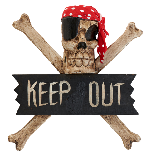Keep Out Skull and Crossbones Pirate Sign | Tiki Signs