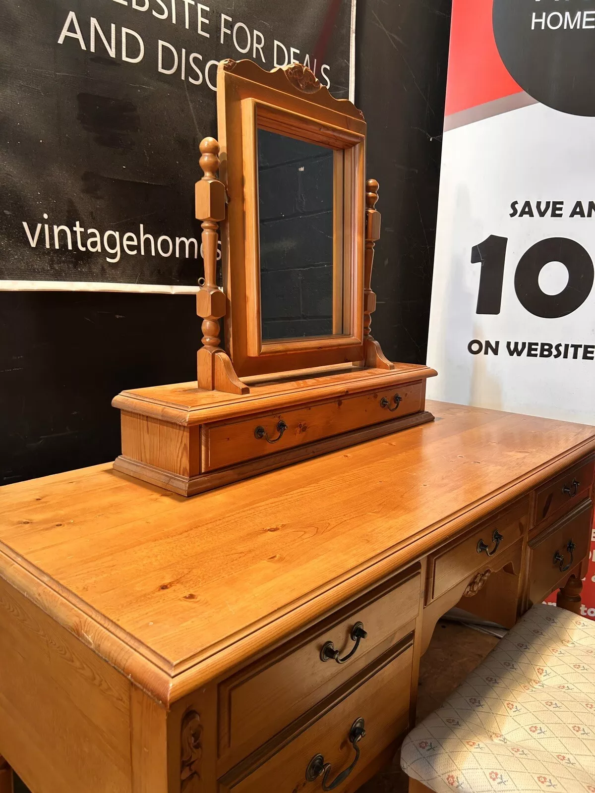 Farmhouse style Chunky Pine Dressing Table with Stool and Mirror ...