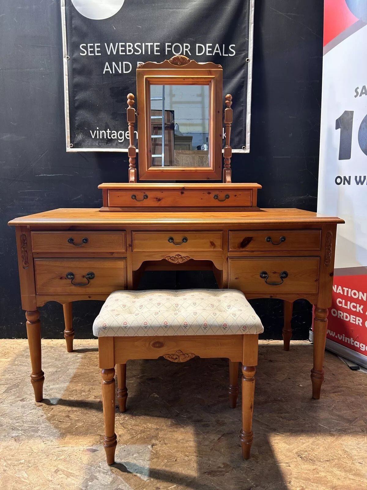 Farmhouse style Chunky Pine Dressing Table with Stool and Mirror ...