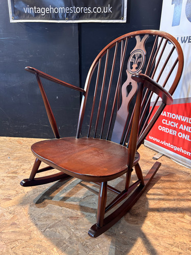High Back ERCOL Elm Rocking Chair Designer Furniture | vintagehomestores