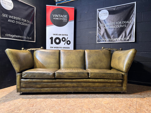 Vintage style Leather 3 Seater Knowle Sofa in French Green ...