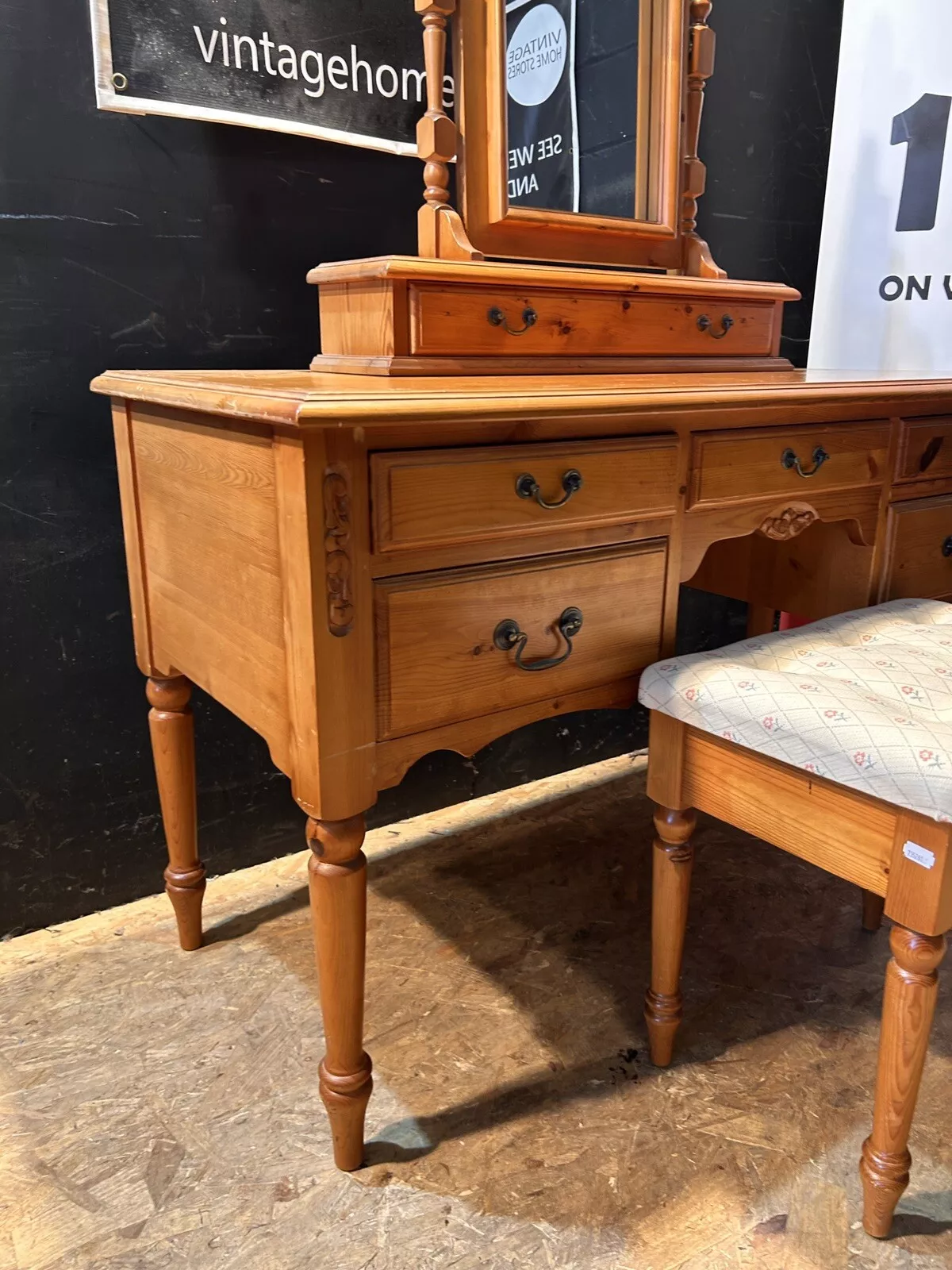Farmhouse style Chunky Pine Dressing Table with Stool and Mirror ...
