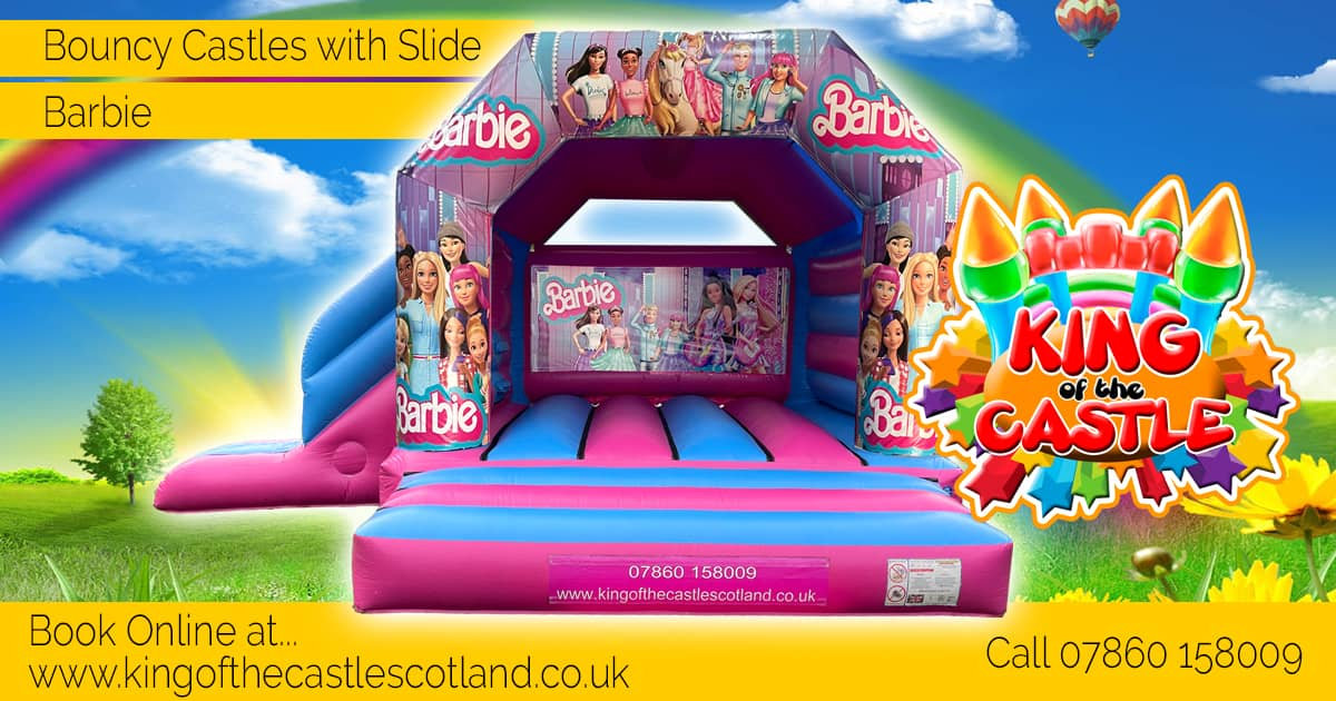 Barbie Bouncy Castle with Slide Hire in Fife, Larbert, Alloa and Kinross