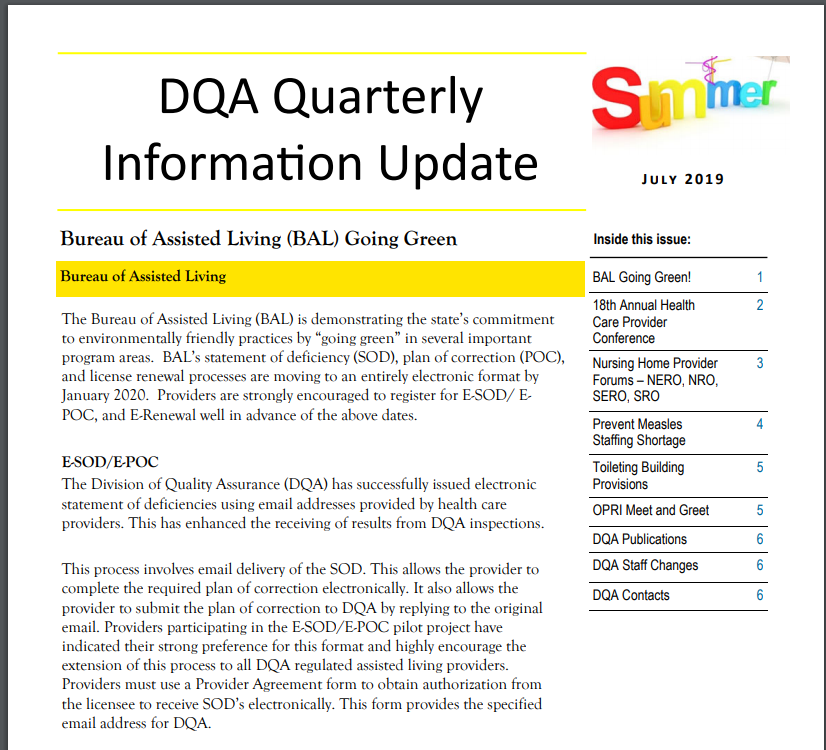 DHS - DQA Quarterly Information Update