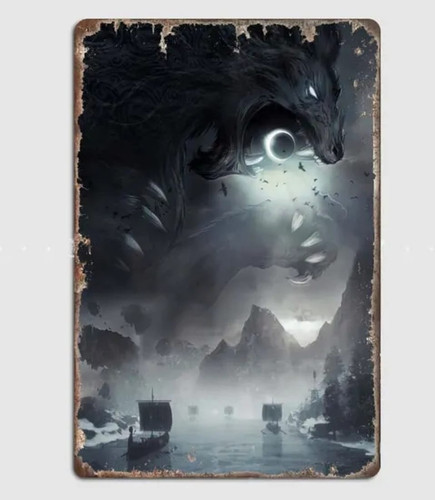 Fenrir devours the moon metal sign | Crystal Soulstice