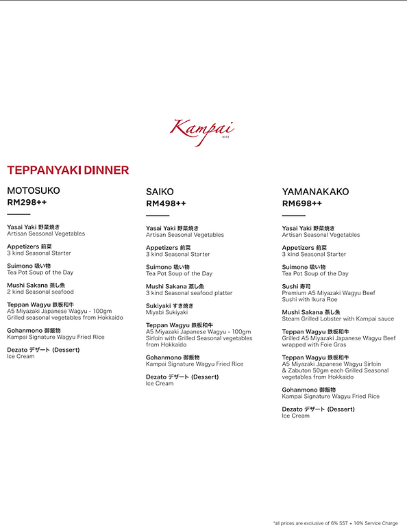 MENU | Kampai KLCC
